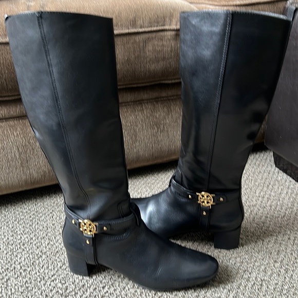 Tory Burch | Shoes | Tory Burch Knee High Black Leather Boot Size 1m ...